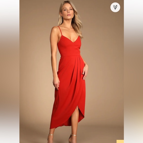 Lulus | Dresses | Lulus Red Cocktail Midi Dress | Poshmark